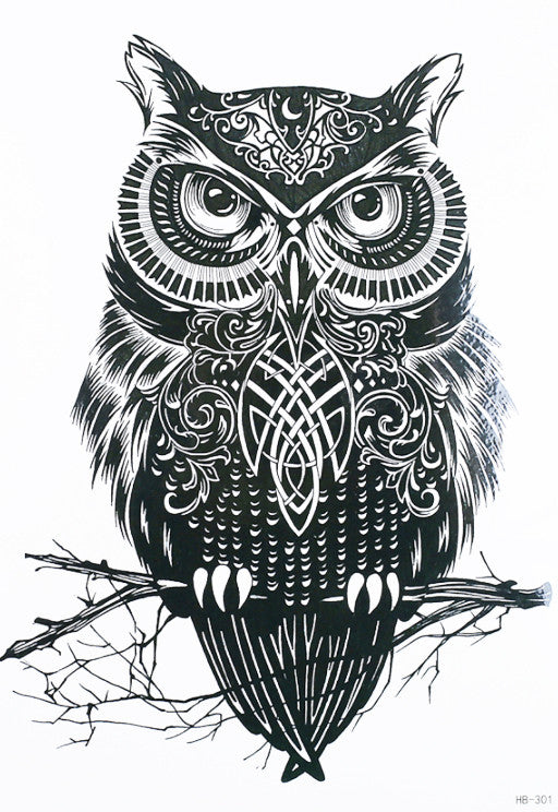 Moki Tribal Owl Black Temporary Tattoos – MyBodiArt