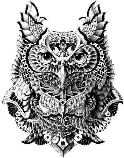 Moki Tribal Owl Black Temporary Tattoos – MyBodiArt