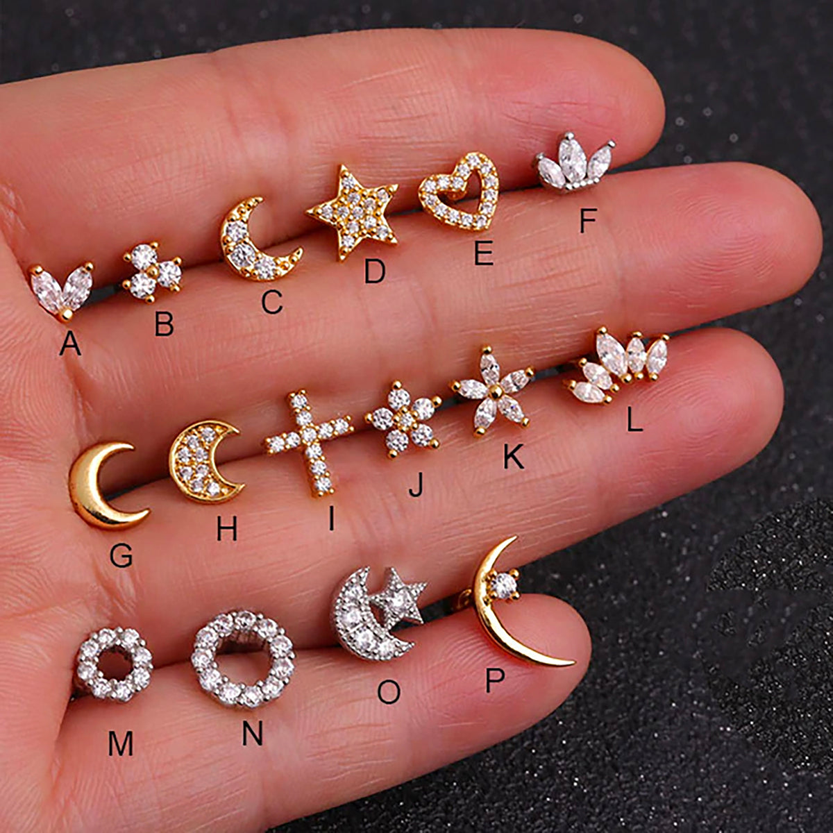 Kizo Crystal Gold / Silver Ear Piercing Jewelry Earring Studs 16G ...