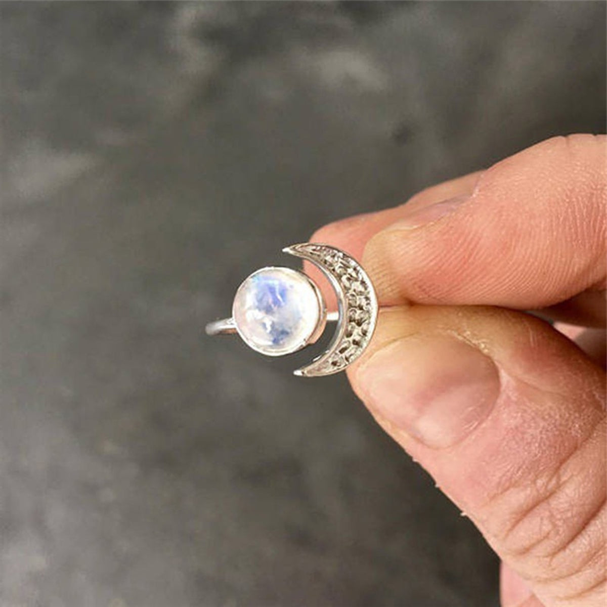 Indigo Moon Moonstone Opal Adjustable Ring in Silver – MyBodiArt