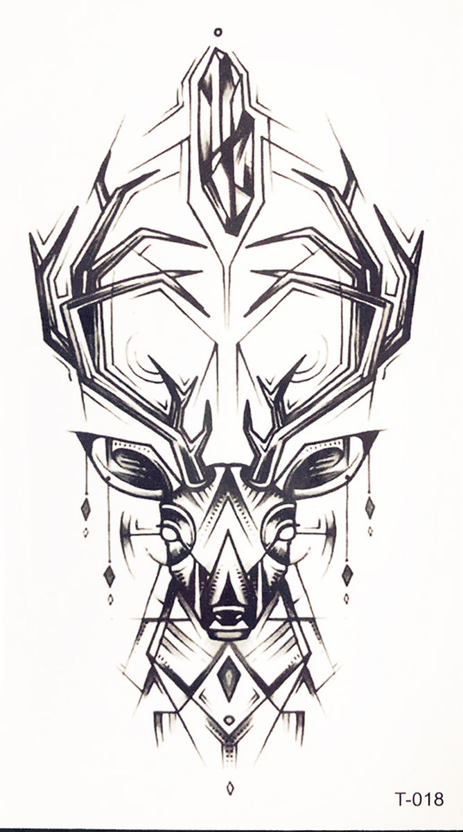 Tawn Small Geometric Black Deer Spirit Animal Temporary Tattoo – MyBodiArt
