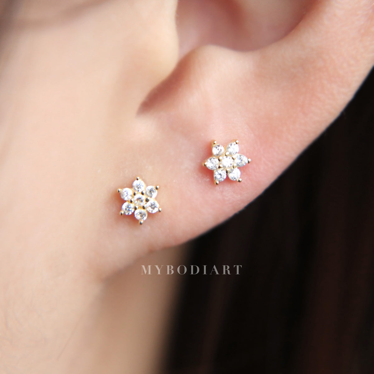 Nina Dainty Small Crystal Flower Ear Piercing Stud Earrings in Silver ...