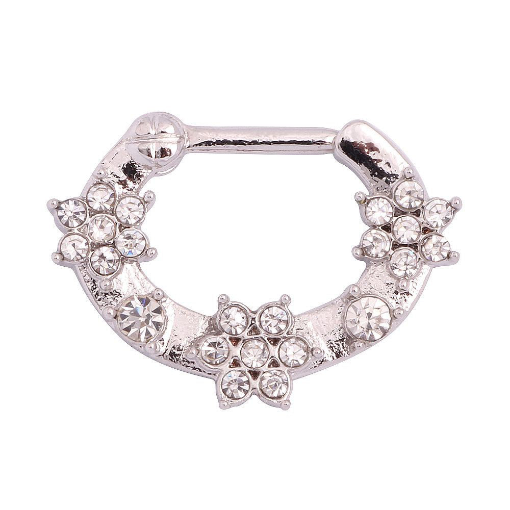Crystal Flower Septum Clicker, Septum Piercing Jewelry – MyBodiArt