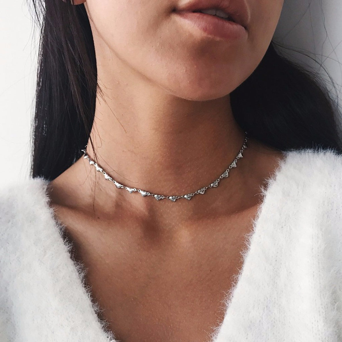 Allison Simple Heart Chain Choker Necklace in Silver or Gold – MyBodiArt