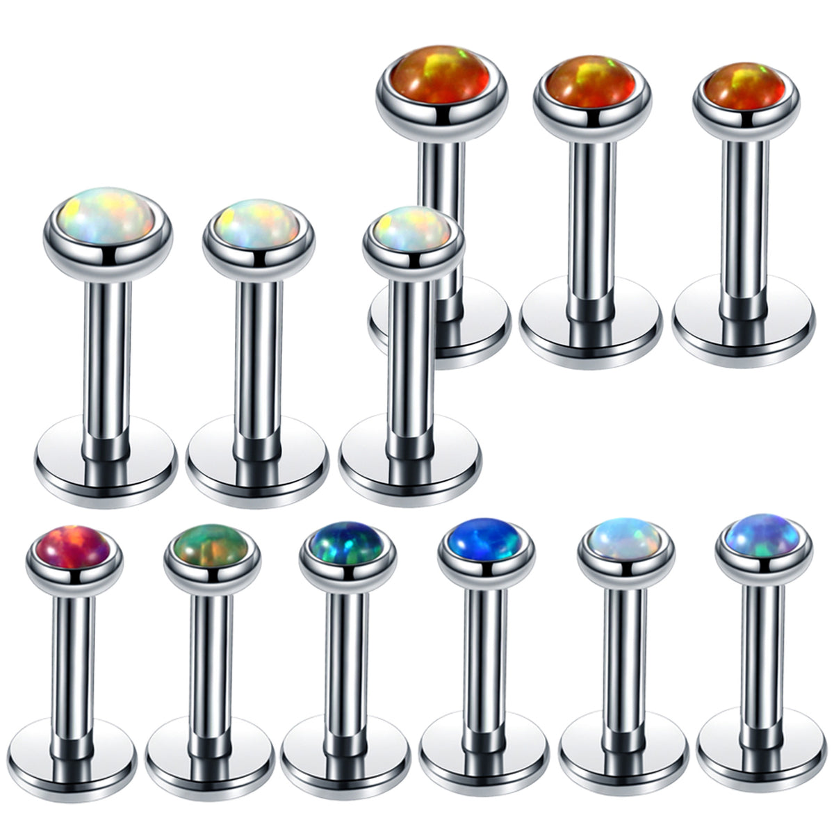 Dazzle Opal Ear Piercing Lip Labret Stud Barbell 16G Triple Set – MyBodiArt