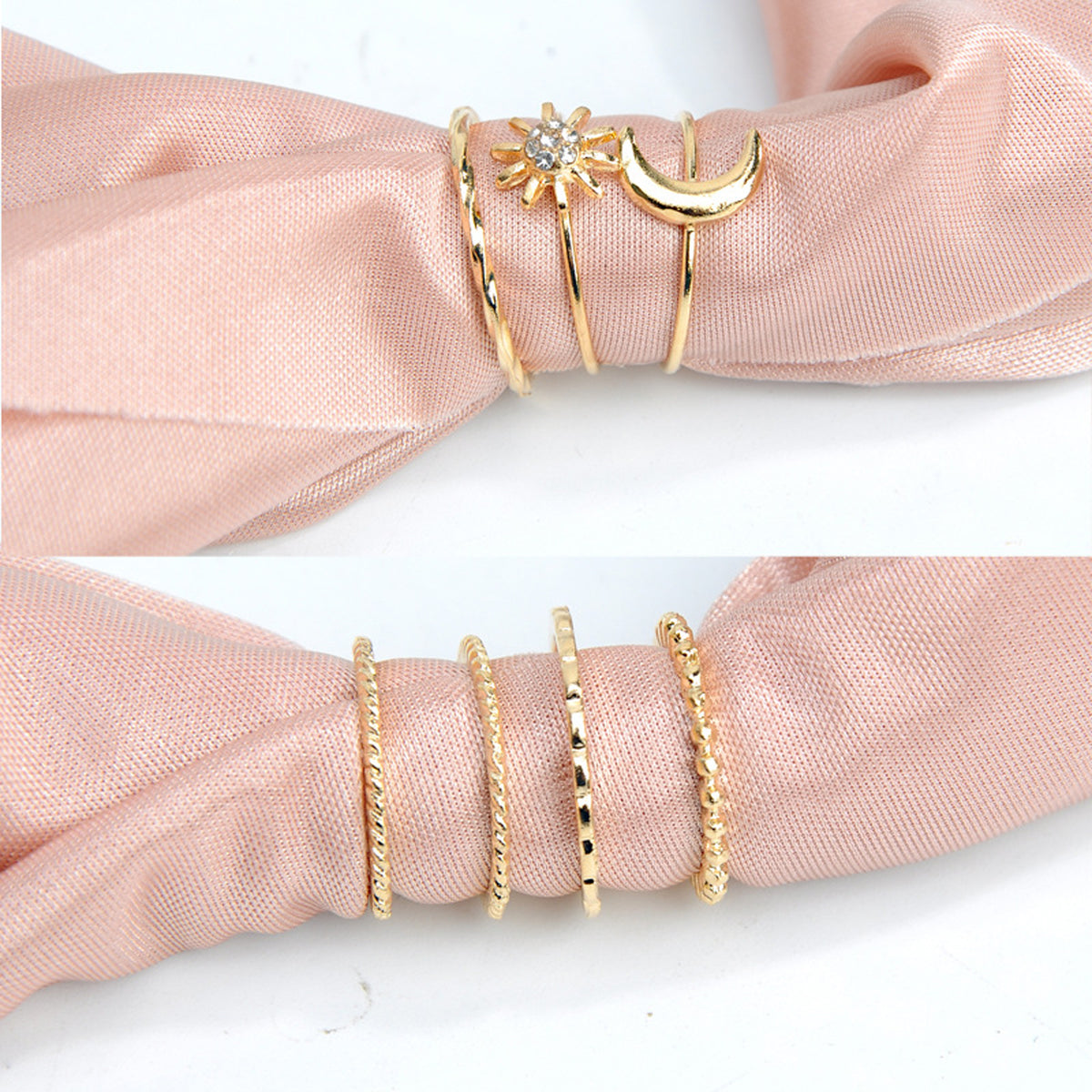 Nemu Cute Crystal Sun & Moon Minimalist Stackable Midi Rings Set 7 Pie ...