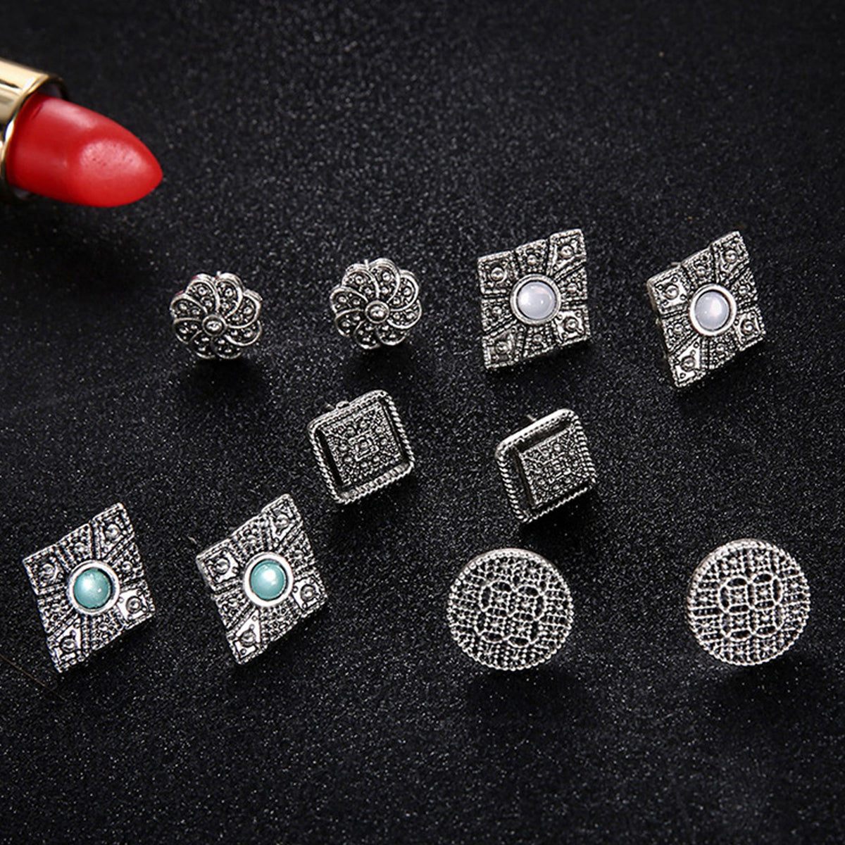 Gwen Vintage Victorian Cat Eye Opal Ear Piercing Earring Studs Set 5 P ...