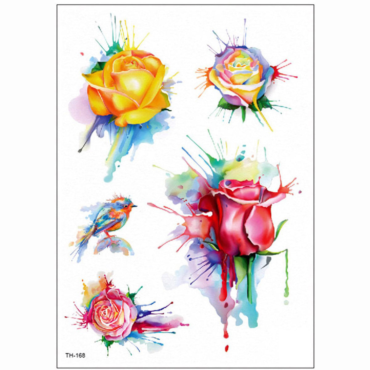 Rita Colorful Watercolor Melting Splat Floral Rose Flower Temporary Ta ...