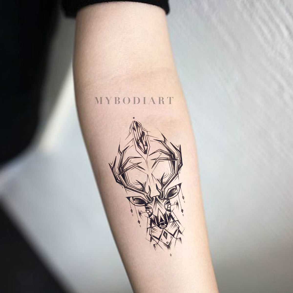 Tawn Small Geometric Black Deer Spirit Animal Temporary Tattoo – MyBodiArt