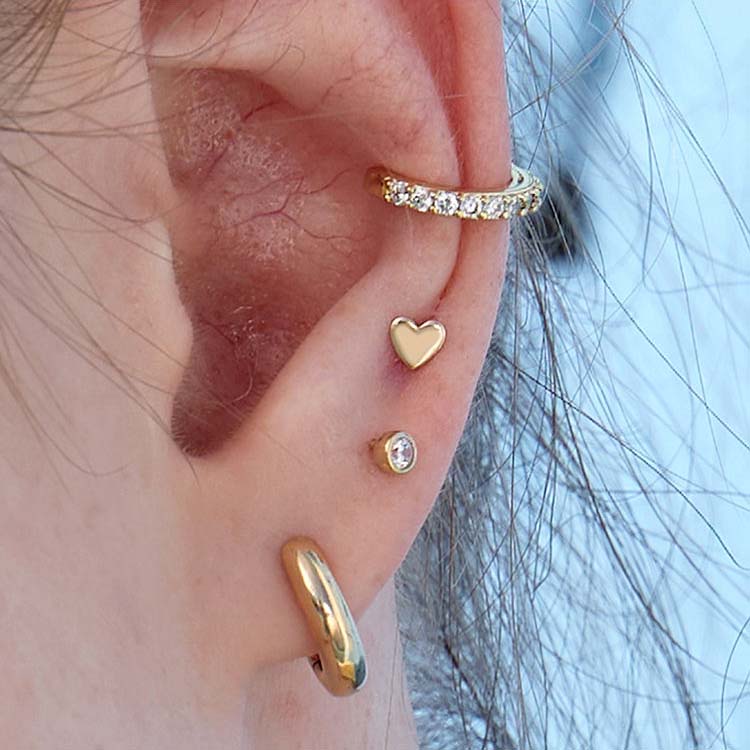 Adorn Cute Heart & Moon Ear Piercing 16G Earring Stud – MyBodiArt