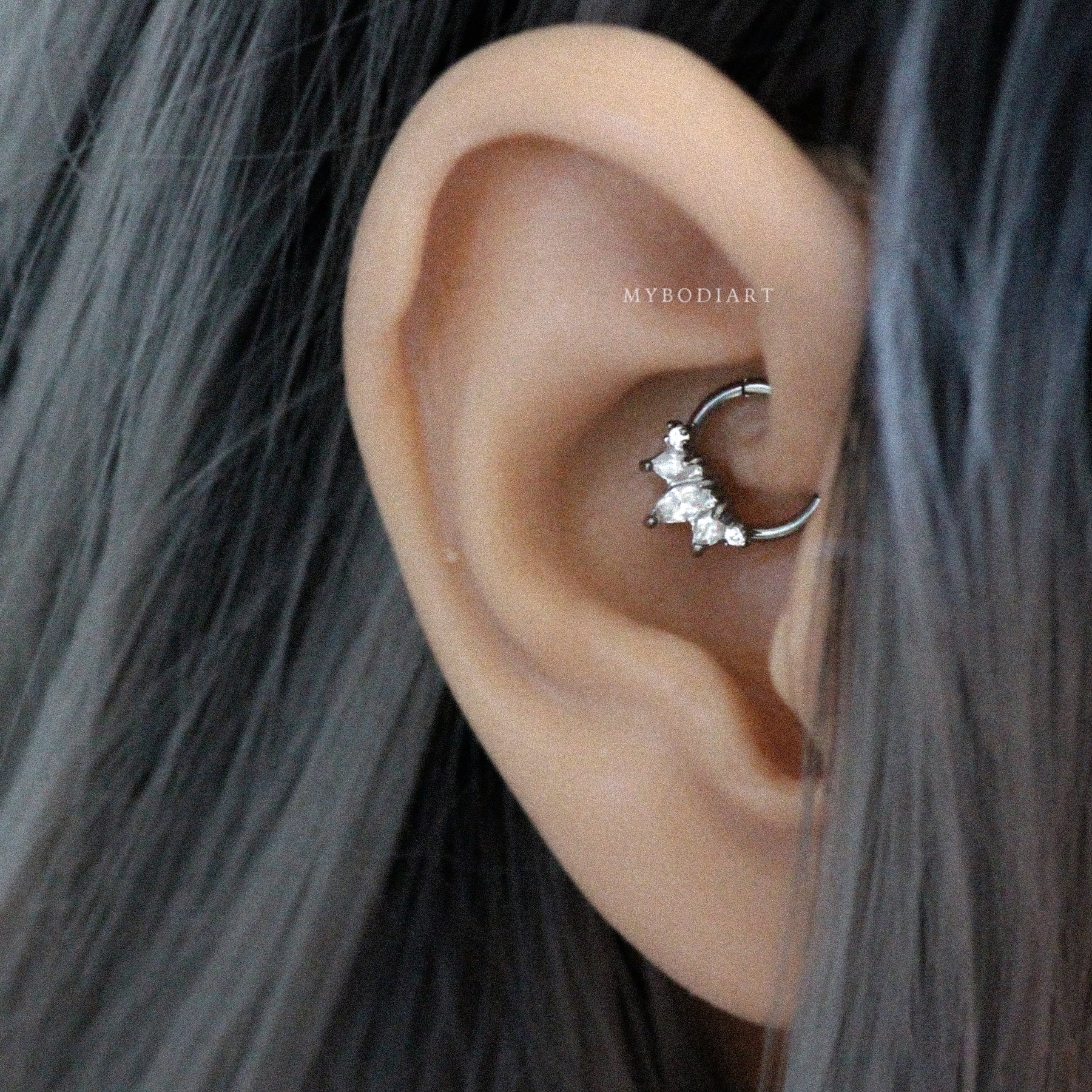 Atari Triple Crystal Hinged Segment Ear Piercing Septum Ring in Silver ...