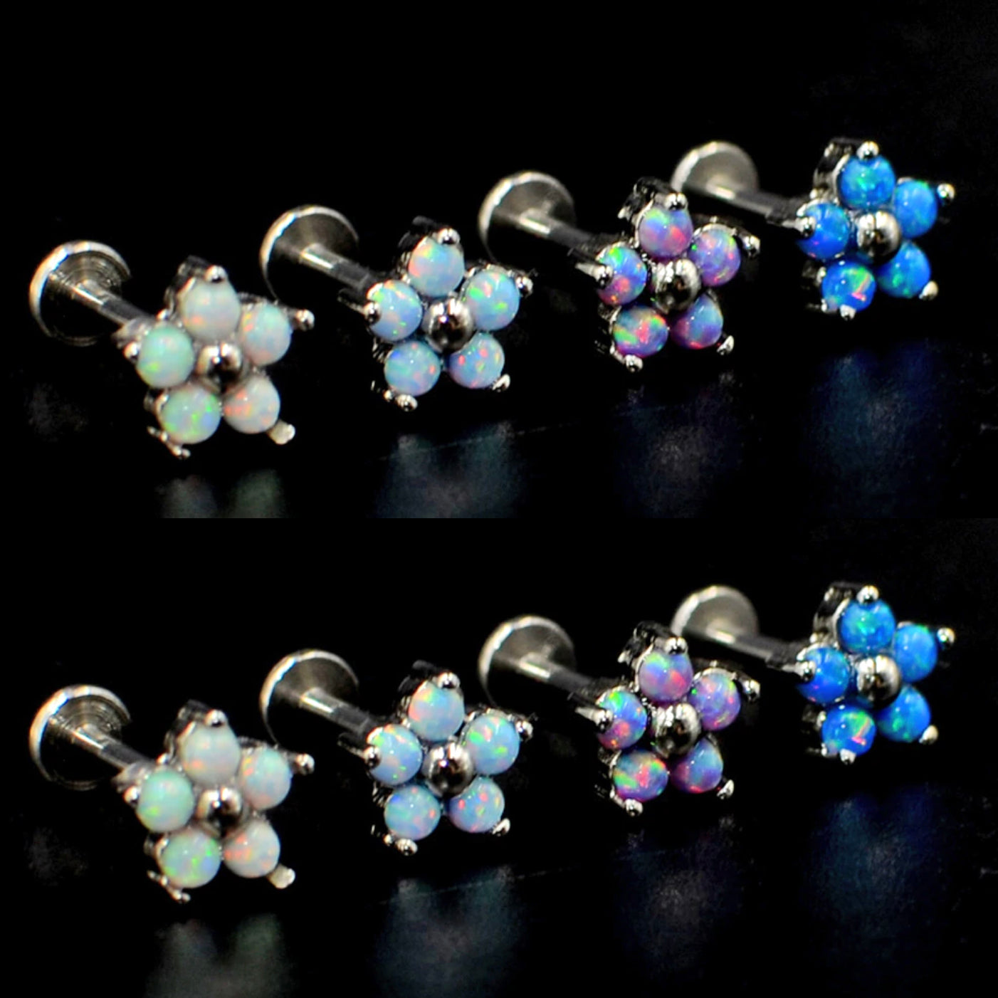 Fiona Opal Flower Ear Piercing Earring Labret Jewelry in Silver 16G ...