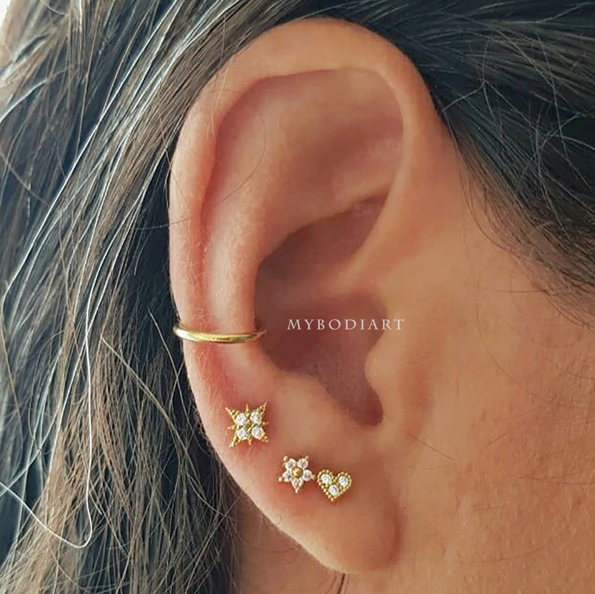 Ciel Cute Small Colorful Crystal Gold Ear Piercing Jewelry Earring Stu ...