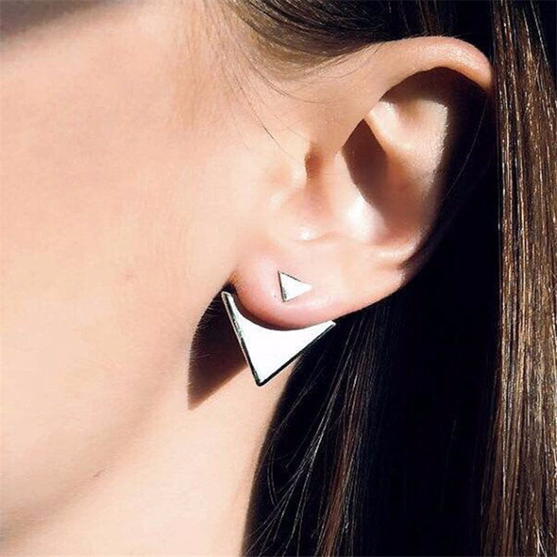 Jade Minimalist Triangle Ear Jacket Earring - in Silver or Gold – MyBodiArt
