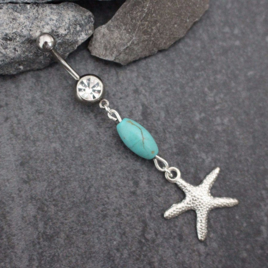 Starfish Belly Ring, Belly Button Rings Turquoise | Star Dangle Navel ...