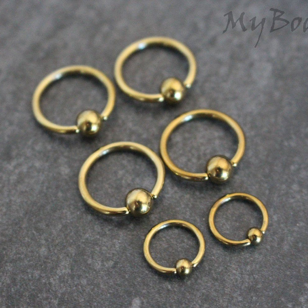 Golden Captive Bead Ring, Septum Ring, Lip Ring, Eyebrow – MyBodiArt