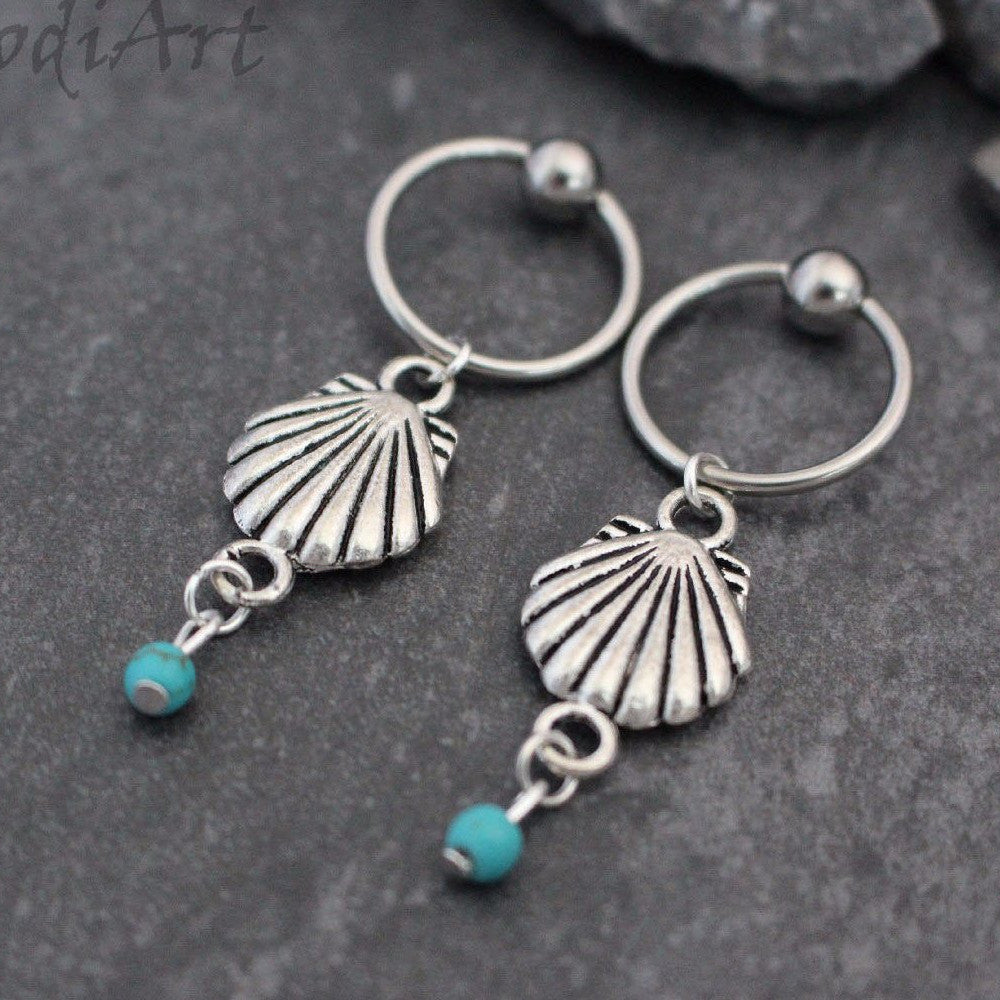 Seashell Captive Bead Hoop, Nipple Rings, Belly Ring – MyBodiArt
