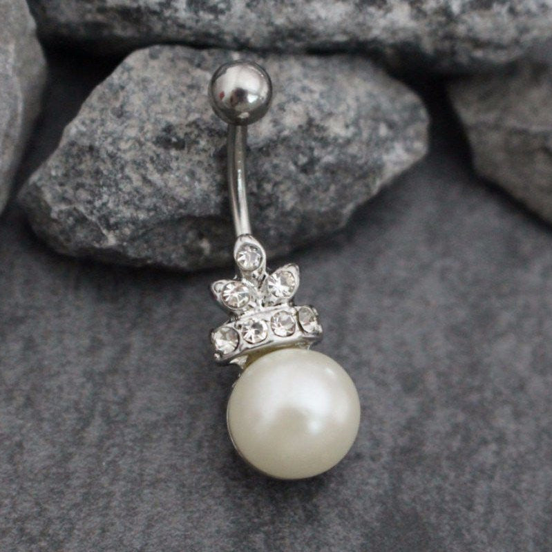 Pearl Belly Button Jewelry, Navel Ring, Belly Piercing – MyBodiArt