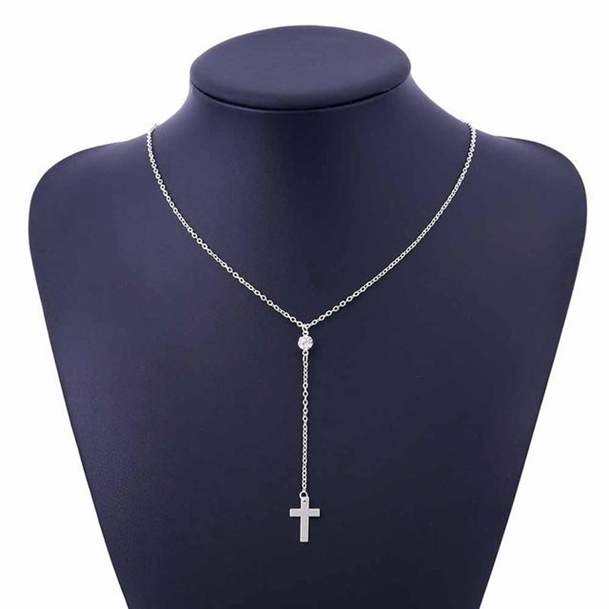 Mary Dainty Cross Drop Necklace in Gold or Silver – MyBodiArt