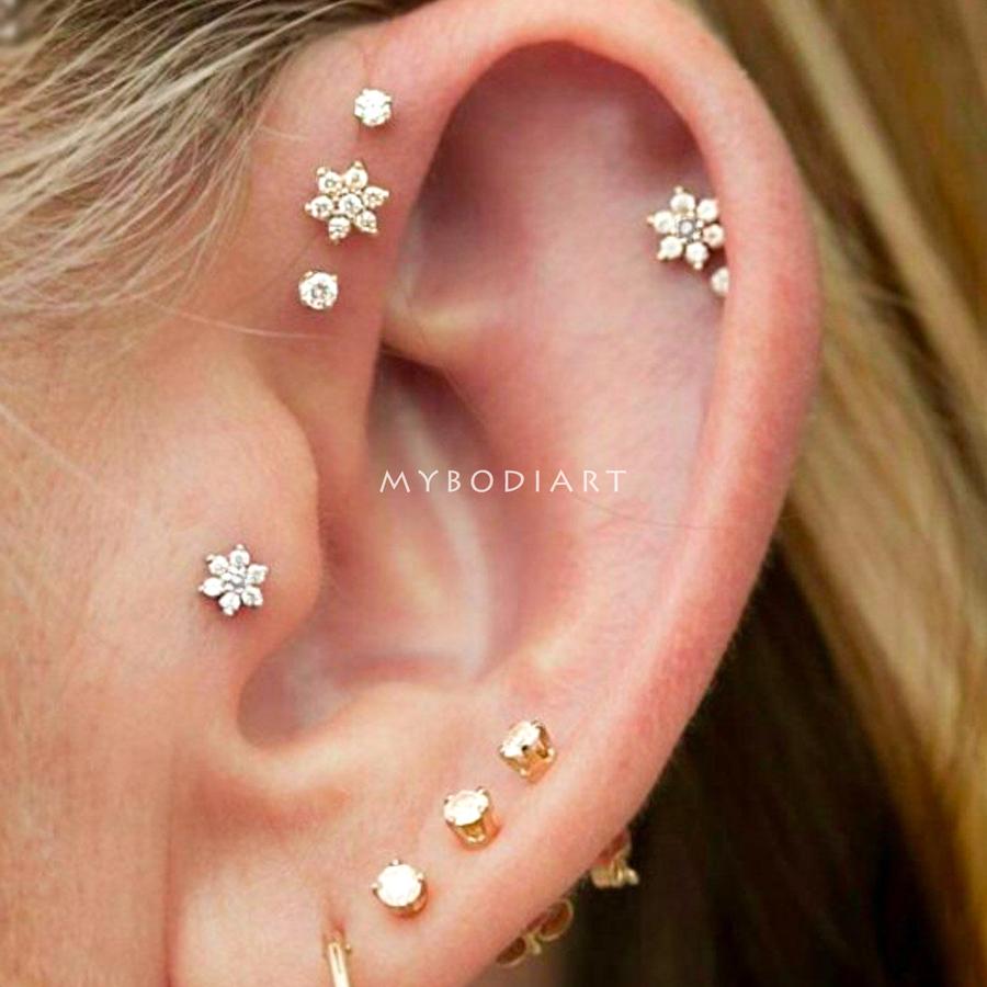 Felicity Crystal Flower 16G Ear Piercing Stud Earring – MyBodiArt