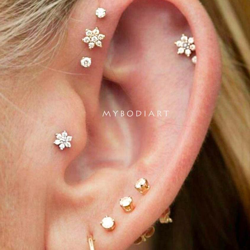 Flora Flower & Round Prong 4 Piece 16G Barbell Set – MyBodiArt