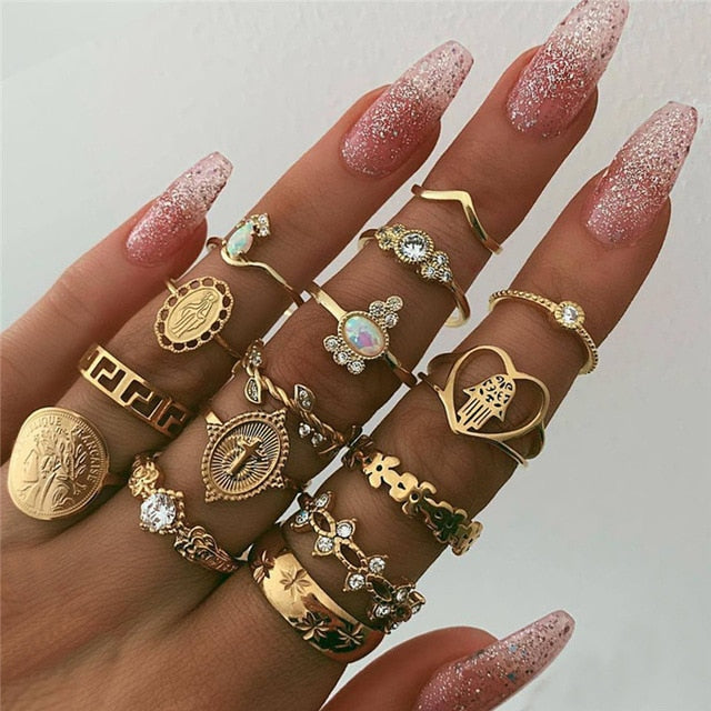 Moola Coin Roman Gold 15 Pieces Rings Set – MyBodiArt