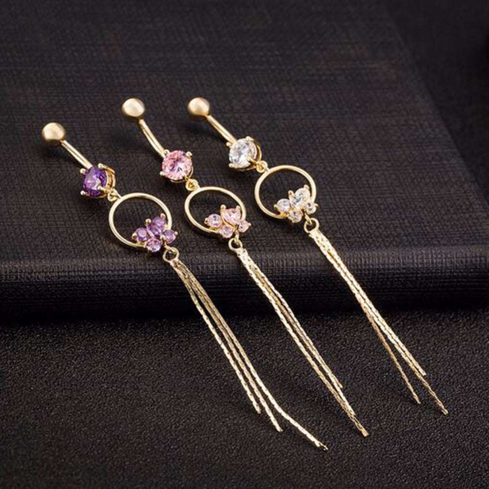 Chantal Cute Butterfly Circle Dangle Chain Belly Button Ring – MyBodiArt