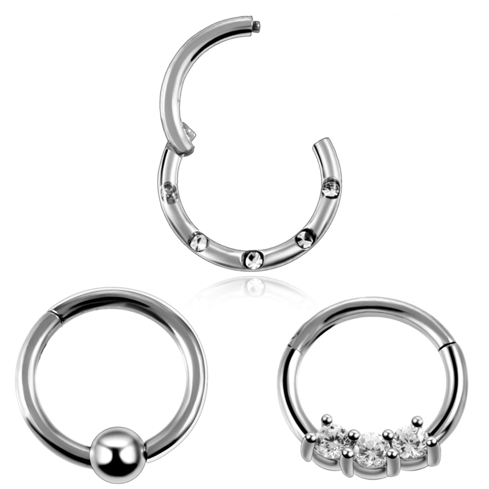 Tornado Triple Crystal Segment Ring for Septum, Daith, Rook, Cartilage ...