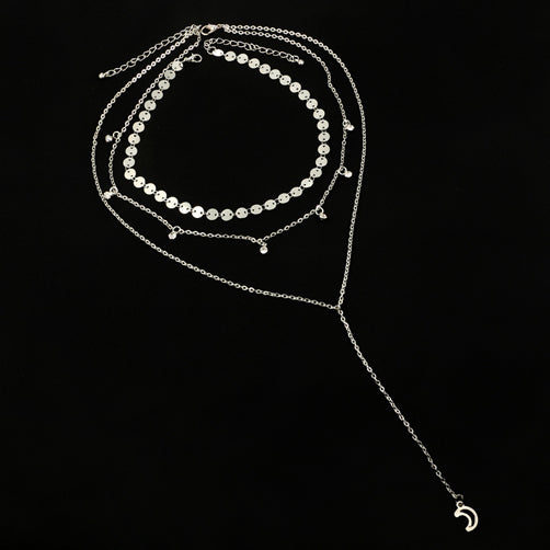 Cosmo Triple Layered Moon Choker Necklace in Silver – MyBodiArt