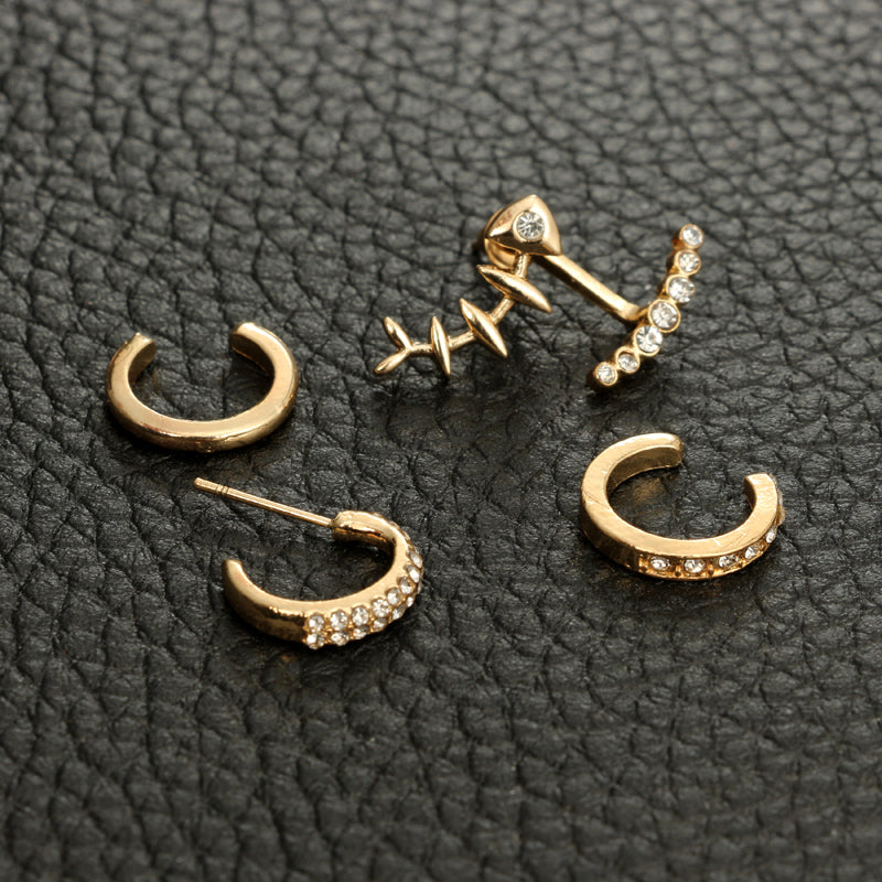 Bubba Fish Bone Ear Jacket Ear Cuff Earring Set 4pcs in Gold – MyBodiArt