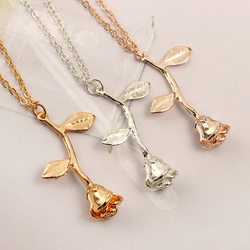 Roselina Simple Single Rose Pendant Necklace – MyBodiArt