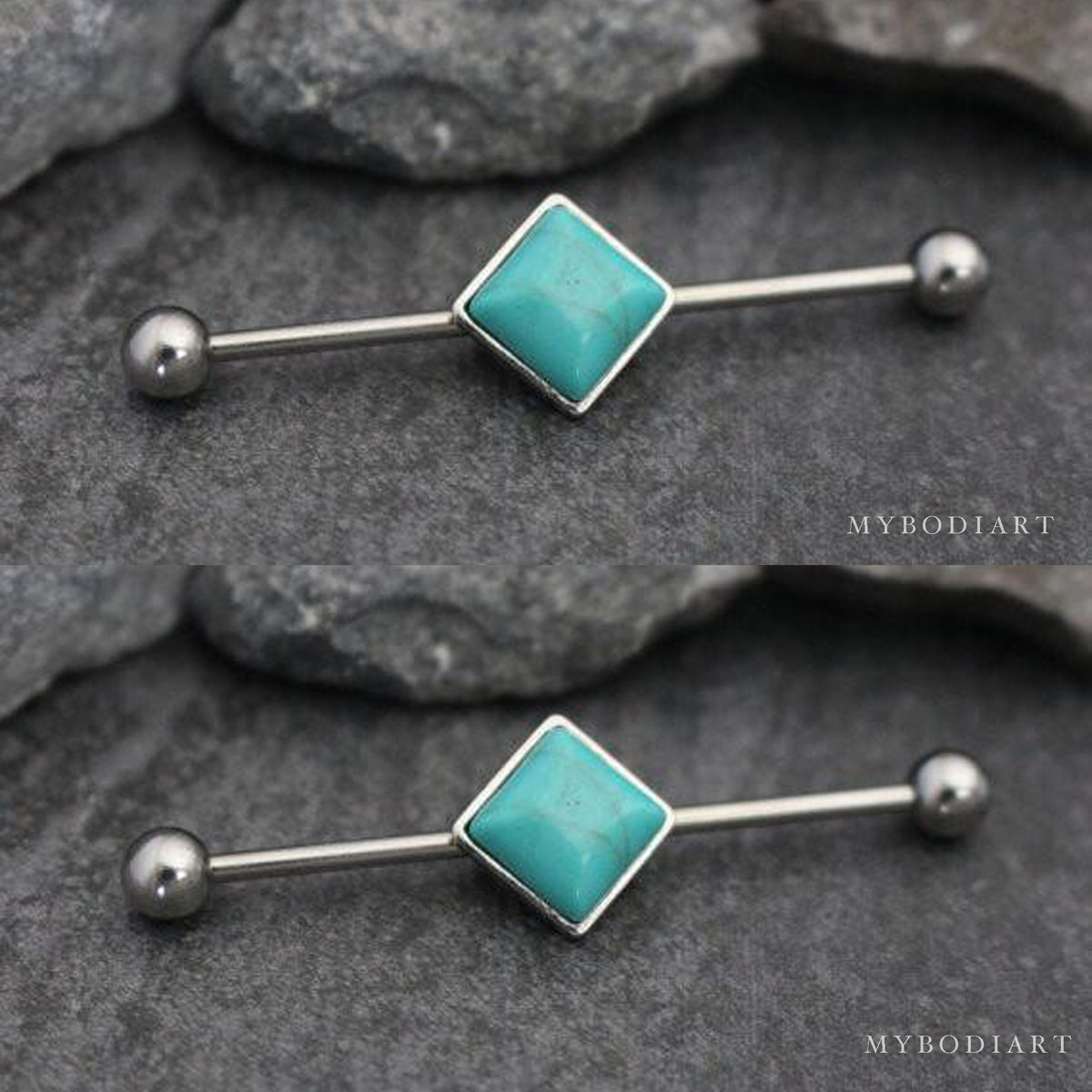 Turquoise Industrial Piercing Jewelry 14G Barbell at MyBodiArt